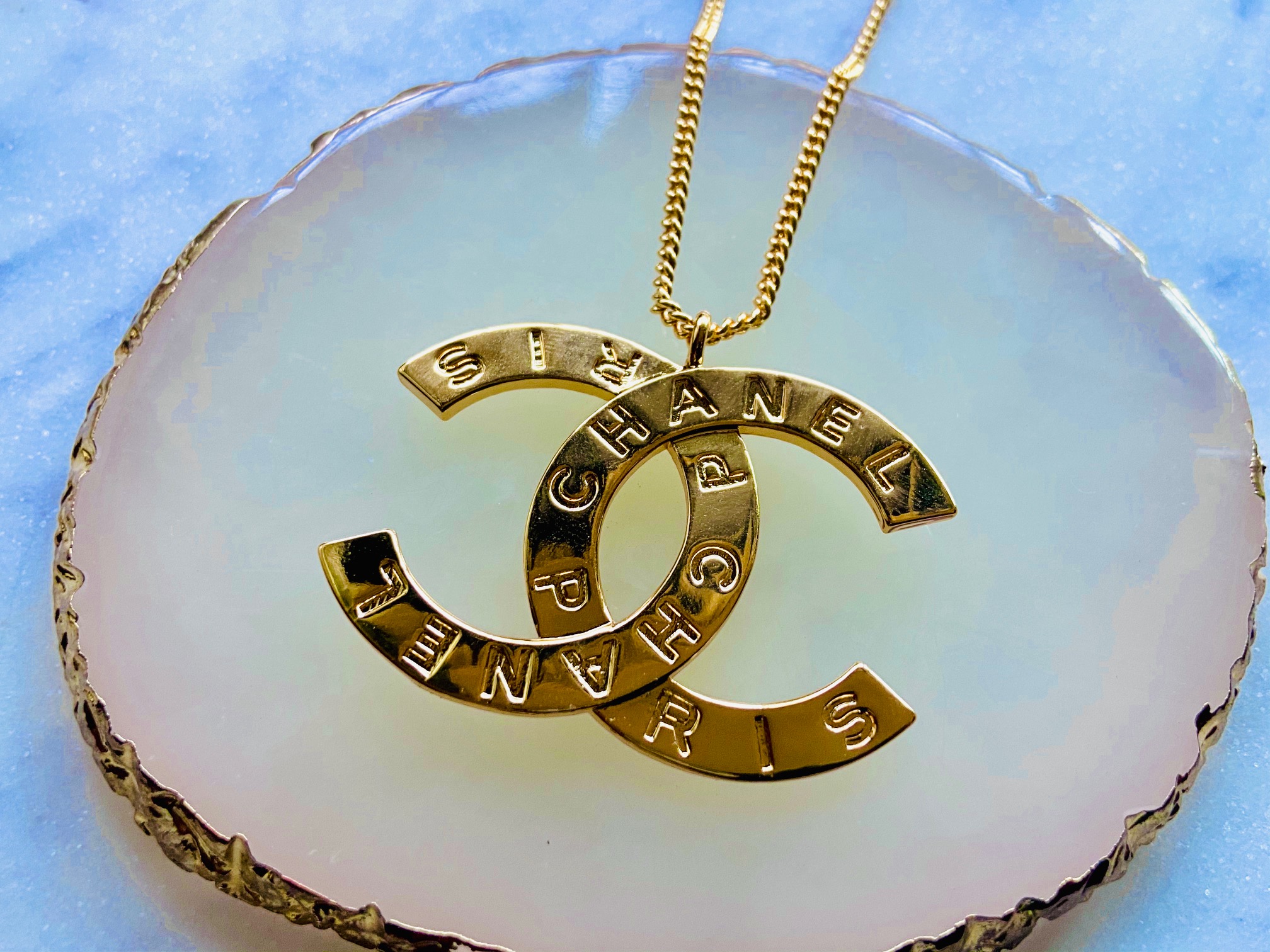 Large Gold CC Logo Necklaces - Designer Button Jewelry